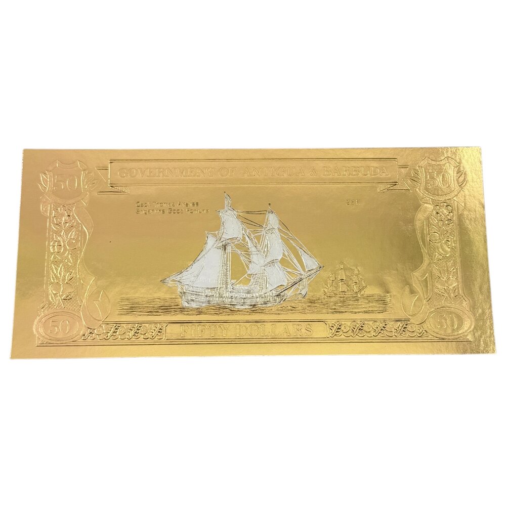 Антигуа и Барбуда 50 долларов 1981 г. (Корабли и сокровища - Thomas Anstis Brigantine Good Fortune)