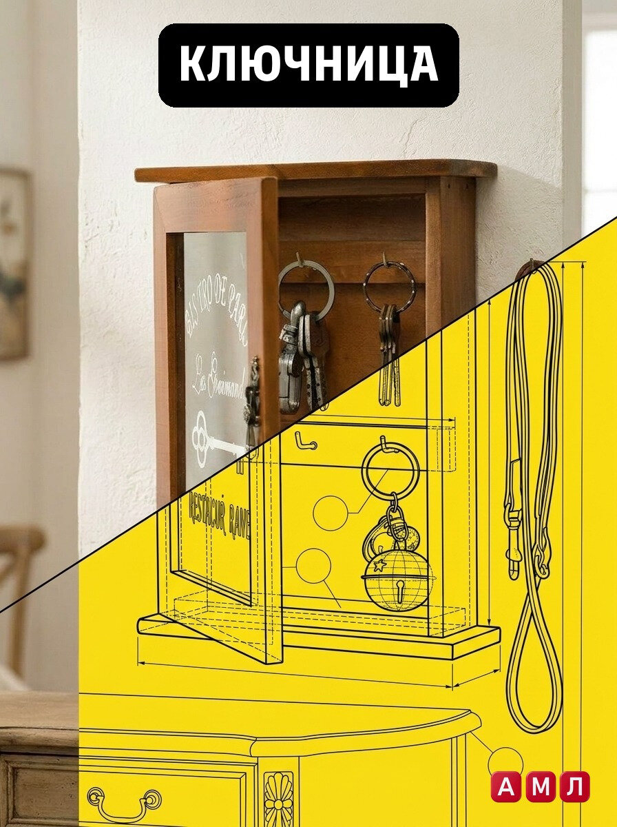 Проект чертеж ключница настенная в прихожую из дерева закрытая своими руками - скачать и распечатать чертежи с размерами, пошаговая и поэтапная схема сборки