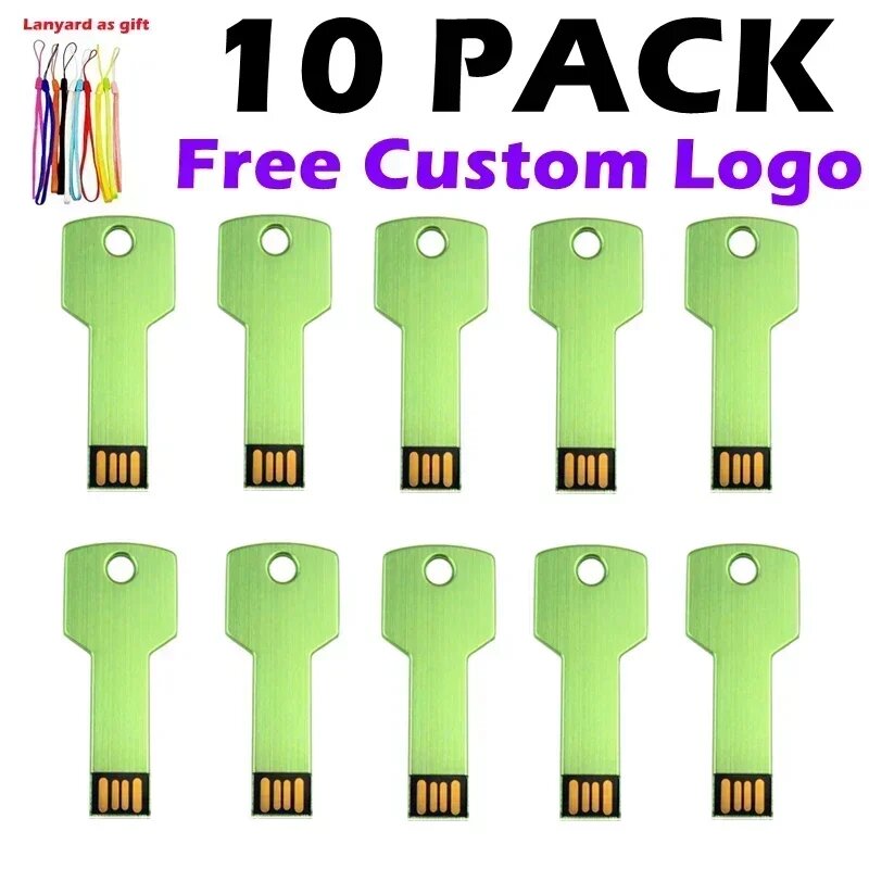 10 шт. USB-флешек ключ, 1 ГБ, зеленый