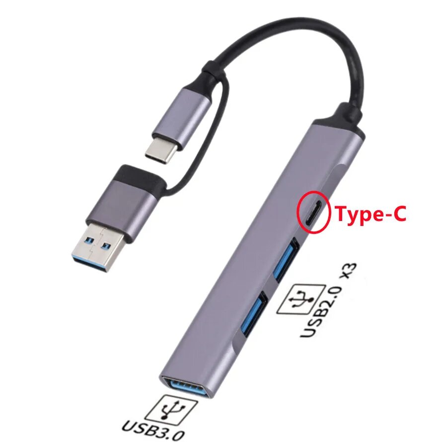 MnnWuu USB 3.0 хаб 4 портов Grey-809-C
