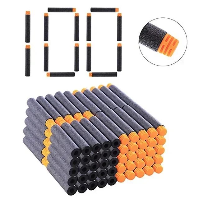 Мягкие пули EVA Nerf чёрные 7.2x1.3см 100PCS