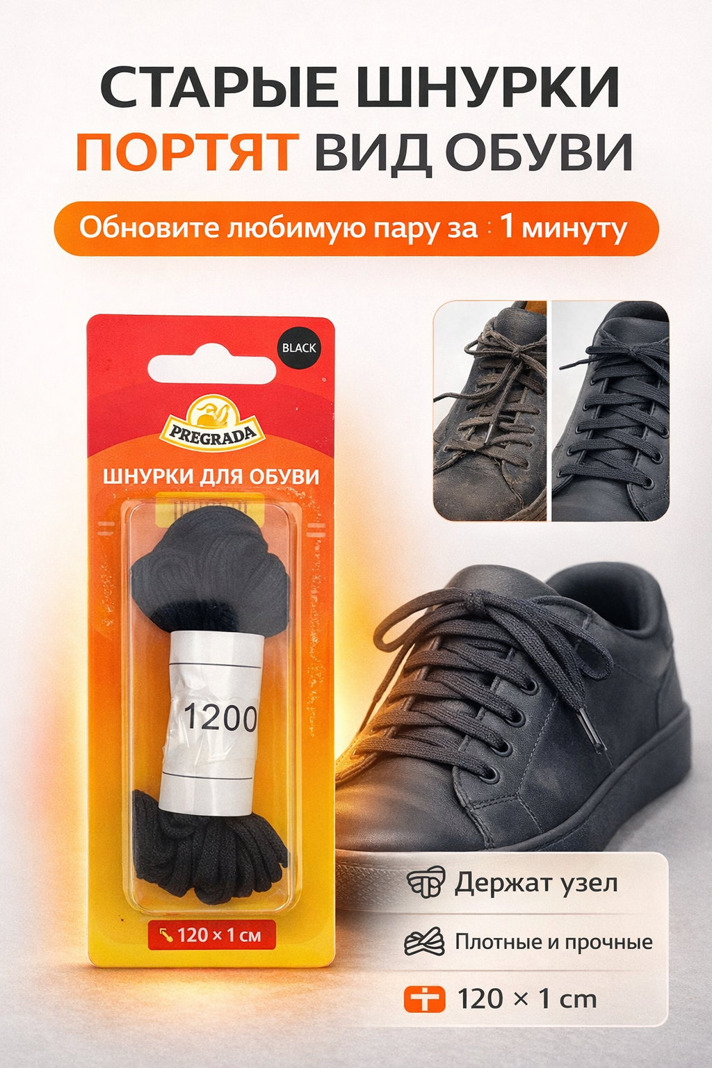 Шнурки для кроссовок черные шнурки 120 см плоские широкие 1 пара