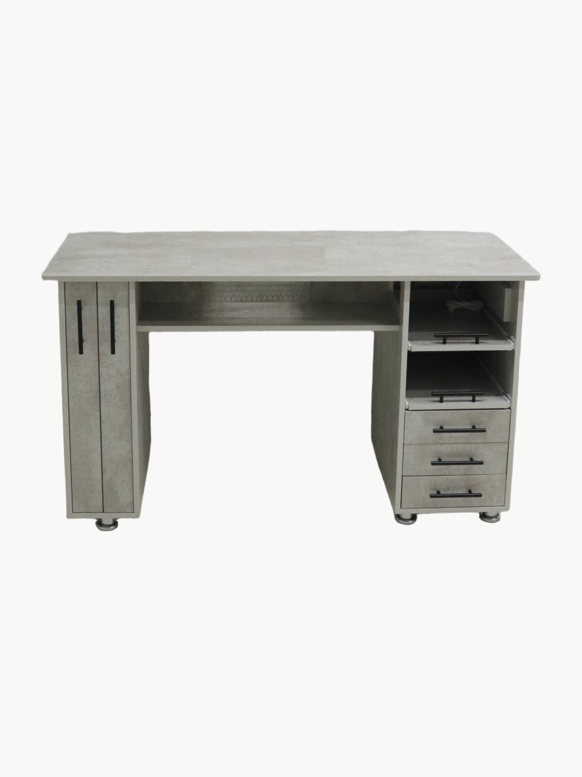 Стол маникюрный с ящиками, с розетками, розетка со стороны клиента, Лофт, цвет светлый бетон. Стол 3-28