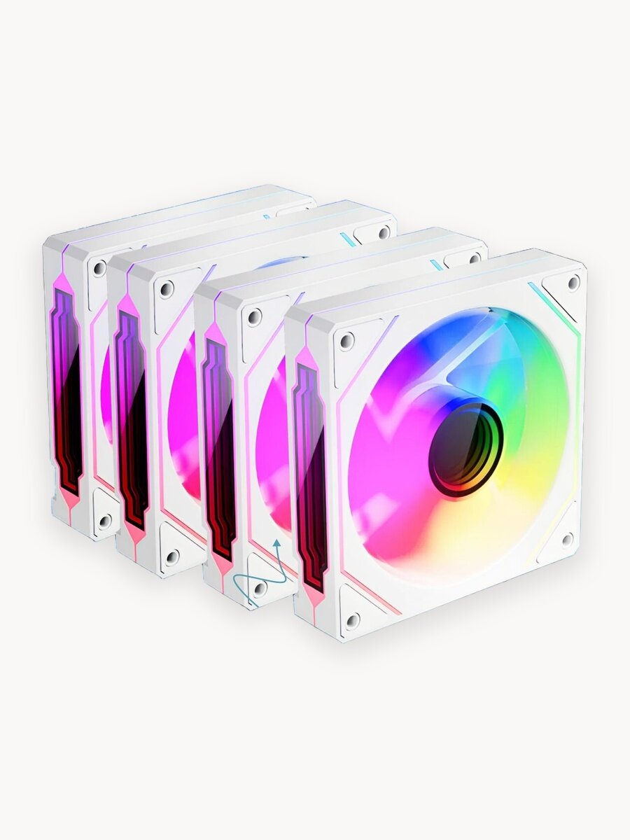 4шт. Вдув Реверс Корпусный вентилятор ARGB 120 мм PRISM 4PRO Белый Реверс