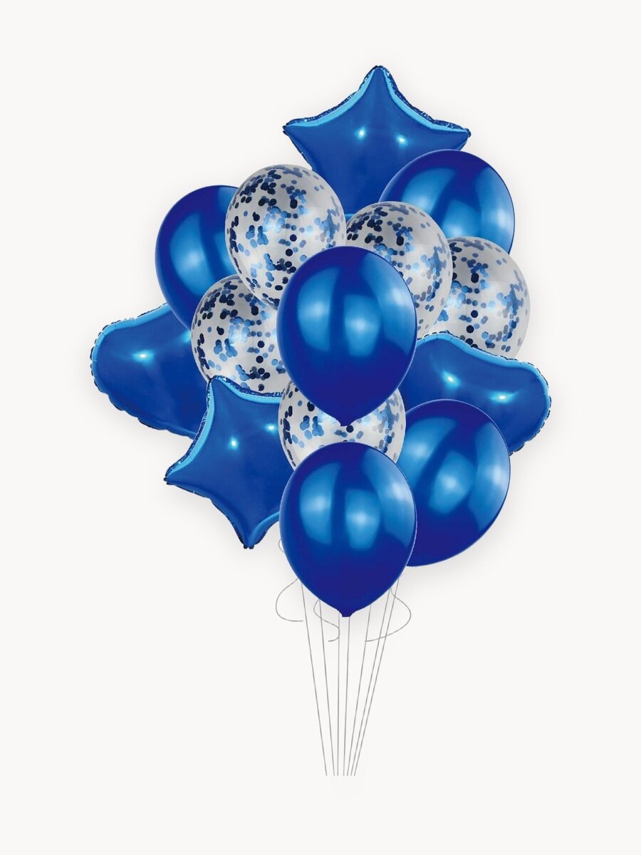 Набор воздушных шаров из фольги и латекса с конфетти 14 штук синий, украшение на день рождения