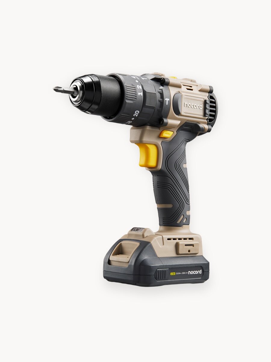 Аккумуляторная ударная бесщеточная дрель-шуруповерт Nocord, 20В, 2х2 А·ч Li-Ion, 60 нм, в кейсе, NBDI-20.2.20. A60