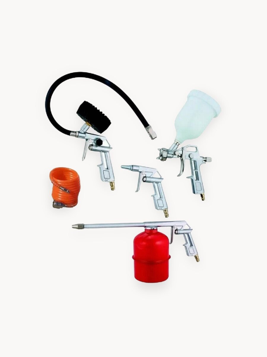 Пневмоинструмент Magnus НПИ-01 НПИ, 5 в 1, краскопульт и 4 других инструмента, спиральный шланг 5 м