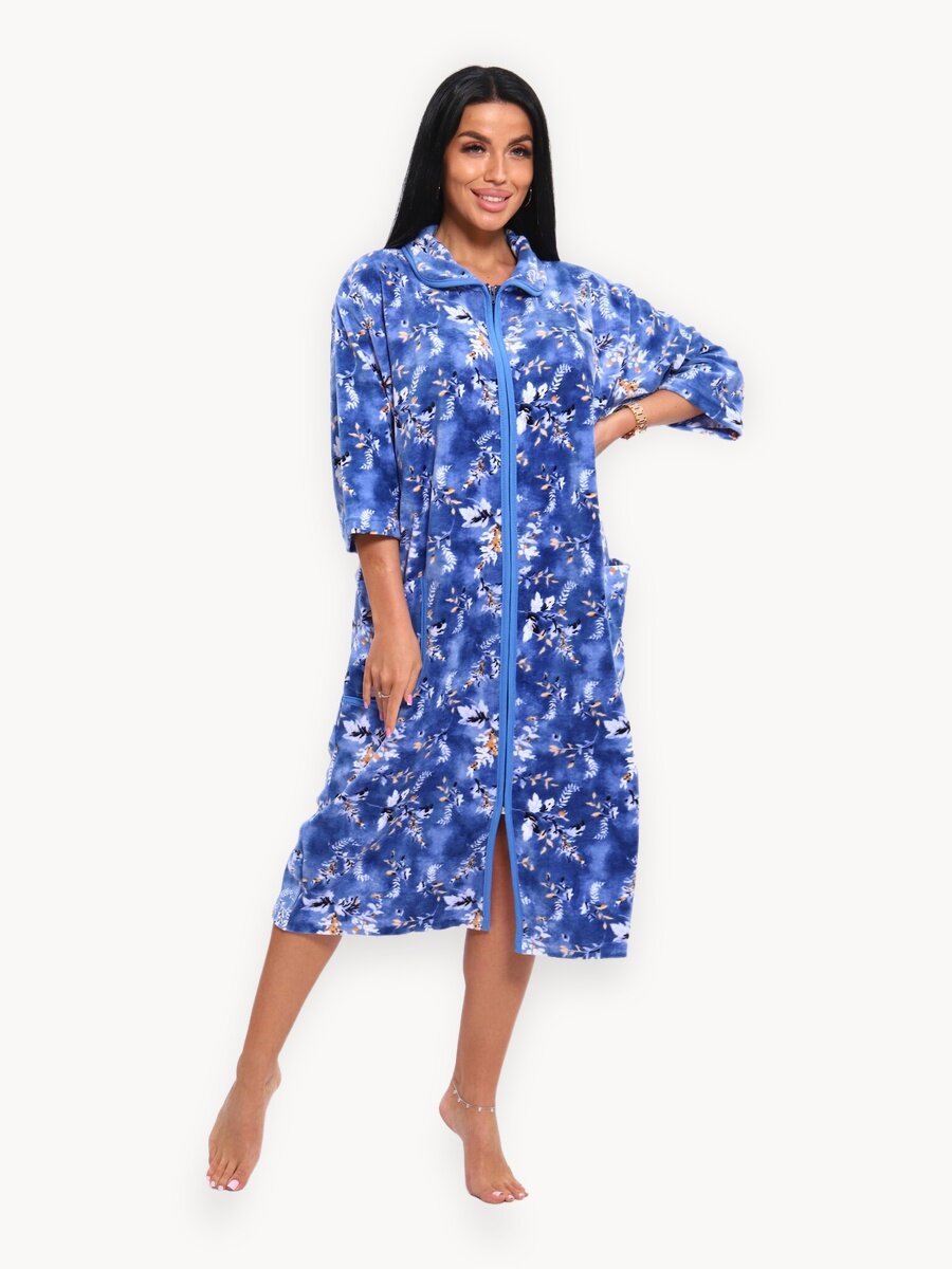 Халат 010/синий/белый/цветы