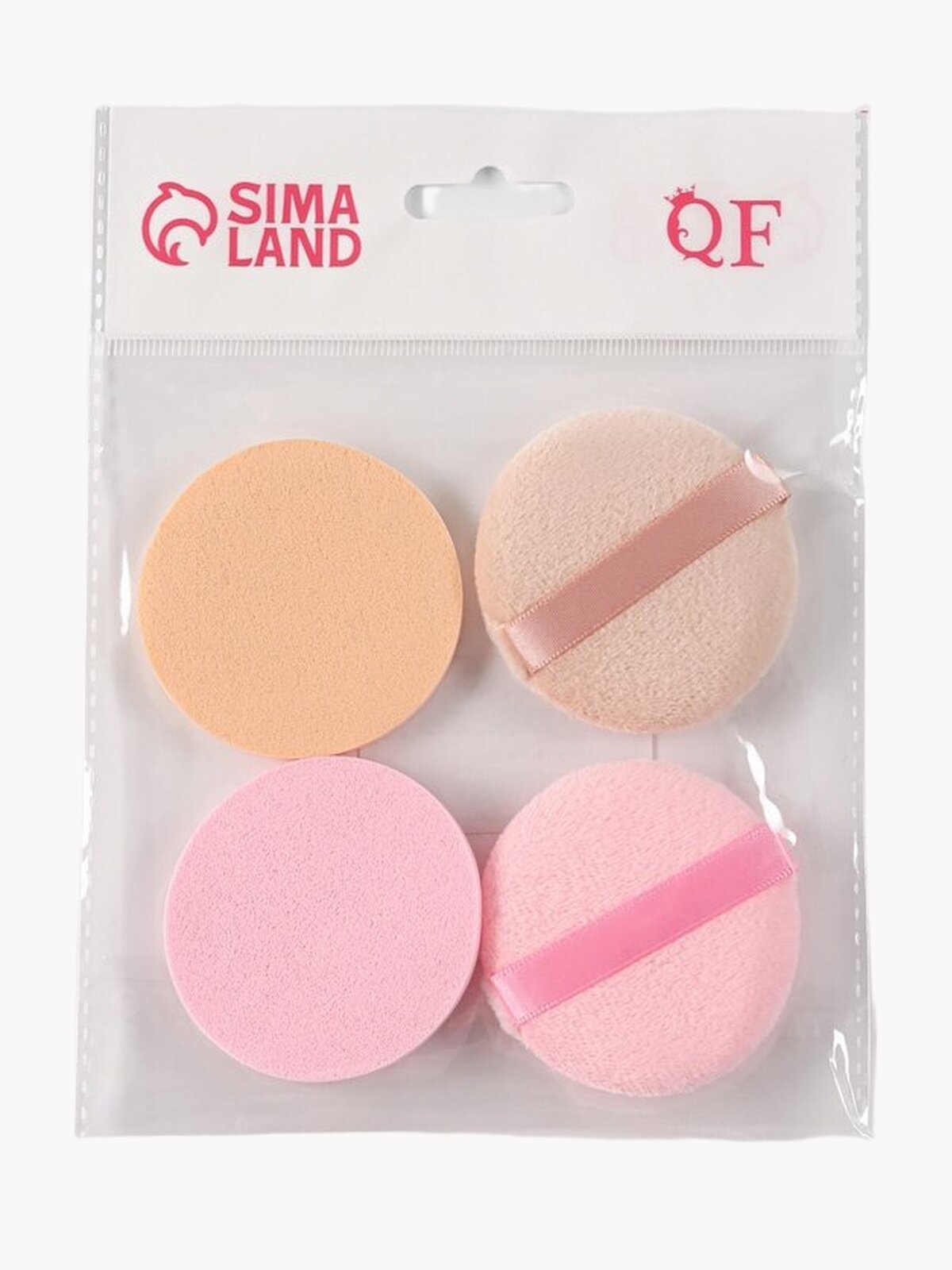 Набор для макияжа - 4 штуки QF 2 пуховки, 2 спонжа, размер розовый/бежевый