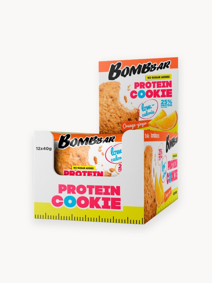 Bombbar Protein Cookie Низкокалорийное протеиновое печенье без сахара низкокалорийное "Апельсин - имбирь", 12шт х 40г