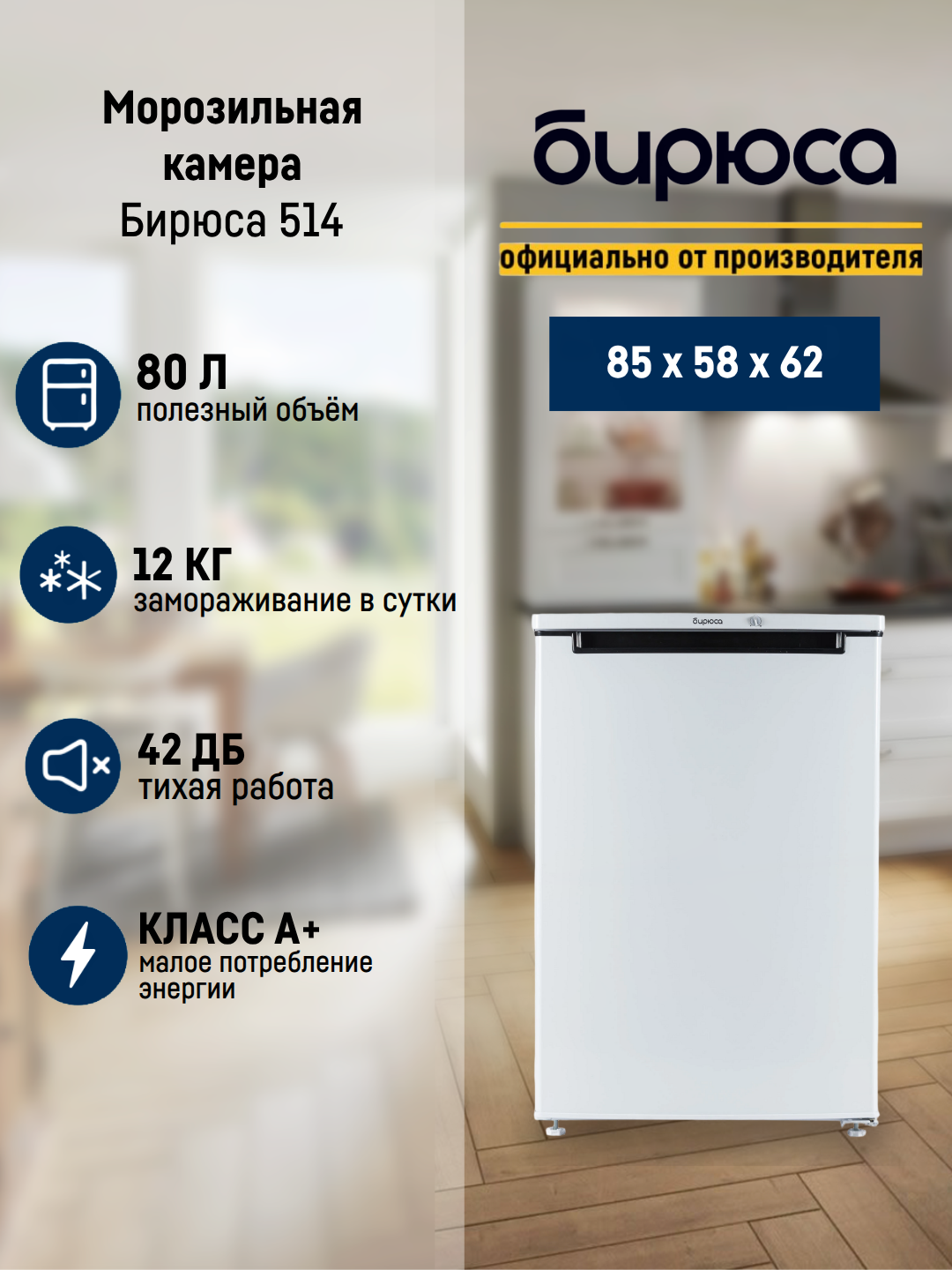 Морозильная камера Бирюса 514, Общий объем 110 литров, С функцией суперзаморозки