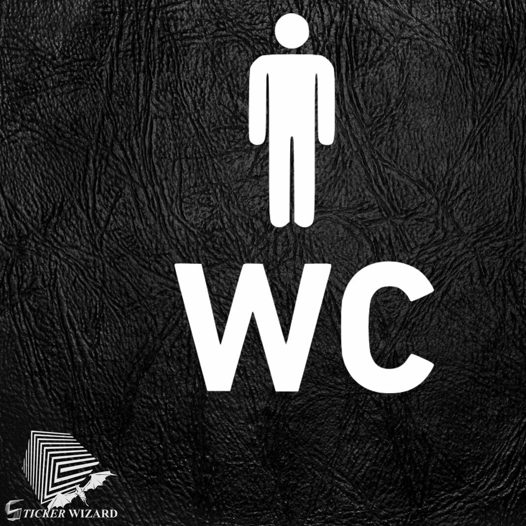 Наклейка виниловая на прозрачной основе (белая) "WC мужская уборная"