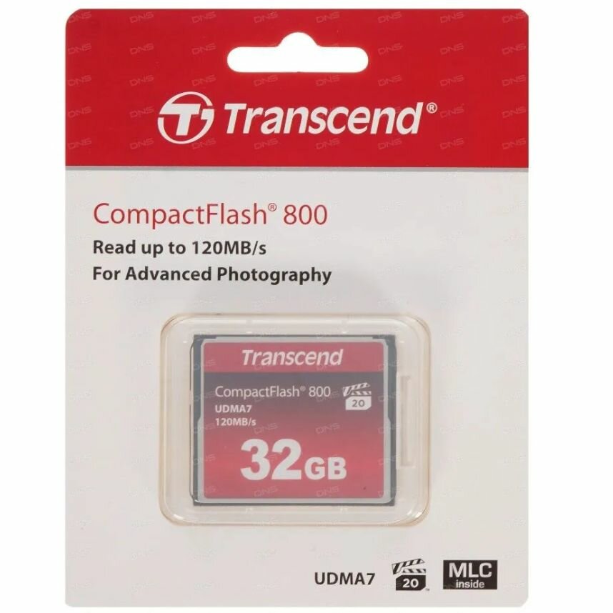 32 ГБ Карта памяти Transcend Premium CF (TS32GCF800) - CompactFlash, Class 10, чтение - 120 Мбайт/сек, запись - 40 Мбайт/сек