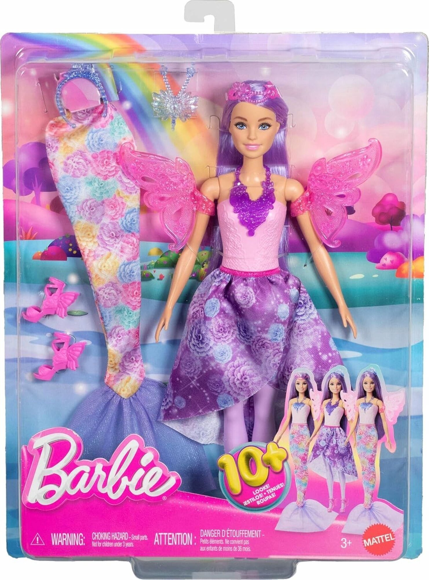 Кукла Barbie (Барби) Кукла с одеждой и аксессуарами, включая хвост русалки, крылья феи, JCP74