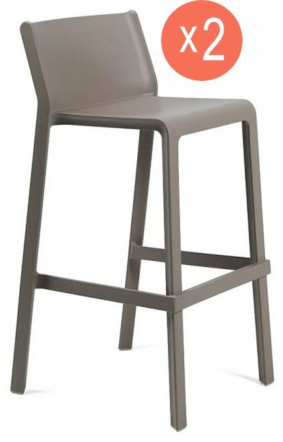 Барный пластиковый стул со спинкой NARDI Trill Stool, Италия, комплект 2 шт, высота сиденья 76 см, цвет тортора