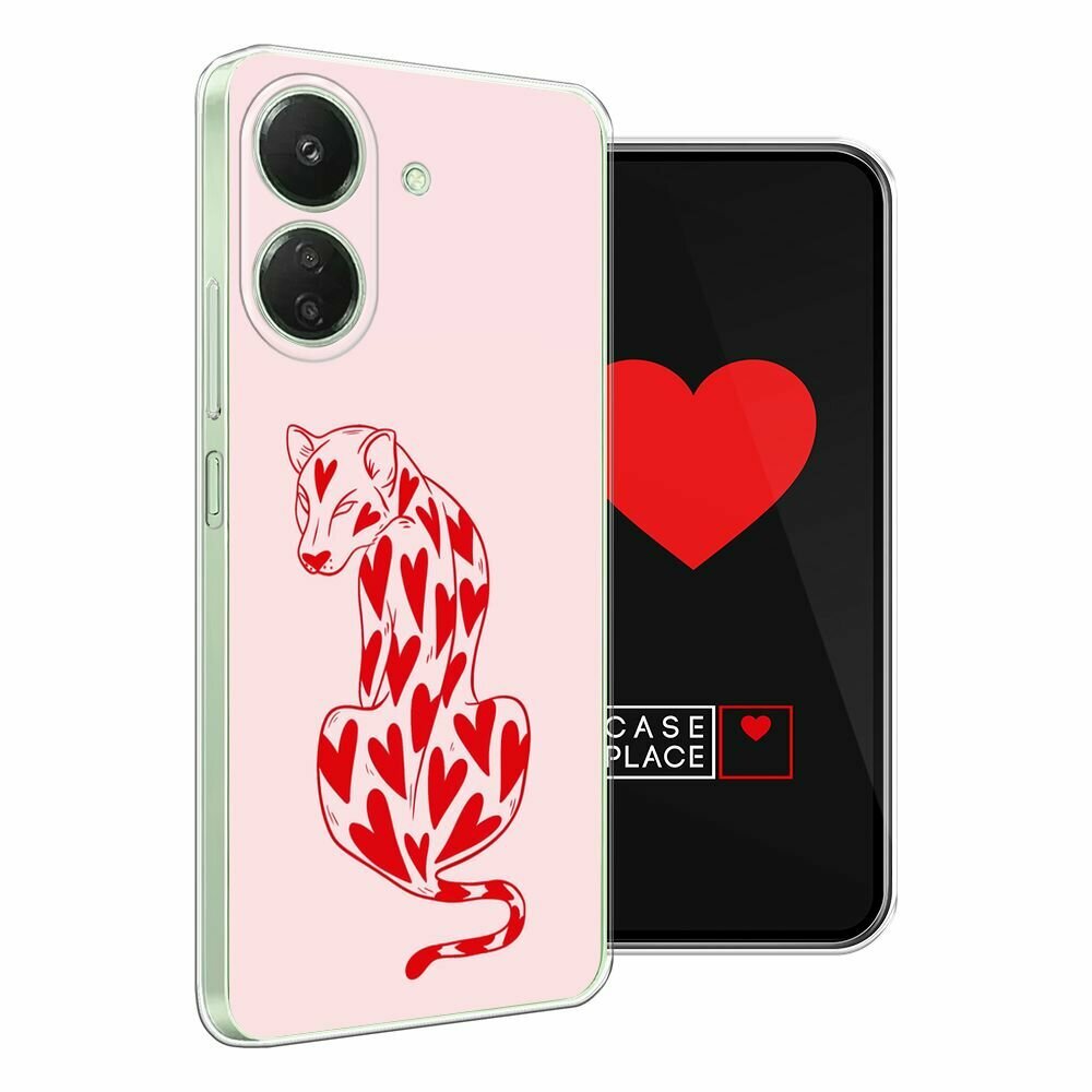 Чехол на Xiaomi Redmi 13C/Poco C65 / Сяоми Редми 13C/Поко С65 с принтом "Heart panther 1 - 14 февраля" — фото 1