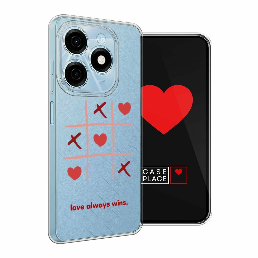 Чехол на Tecno Spark 20 / Текно Спарк 20 с принтом "love always wins - 14 февраля", прозрачный — фото 1
