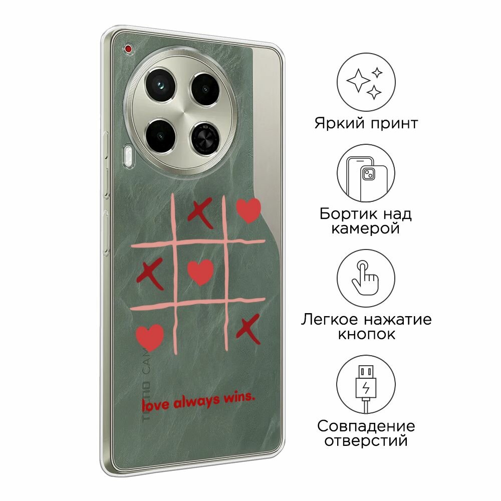 Чехол на Tecno Camon 30 5G / Текно Камон 30 5G с принтом "love always wins - 14 февраля", прозрачный — фото 1