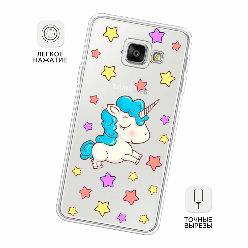 Чехол на Samsung Galaxy A3 2016 / Самсунг Галакси А3 2016 с принтом Голубая единорожка, прозрачный — фото 1