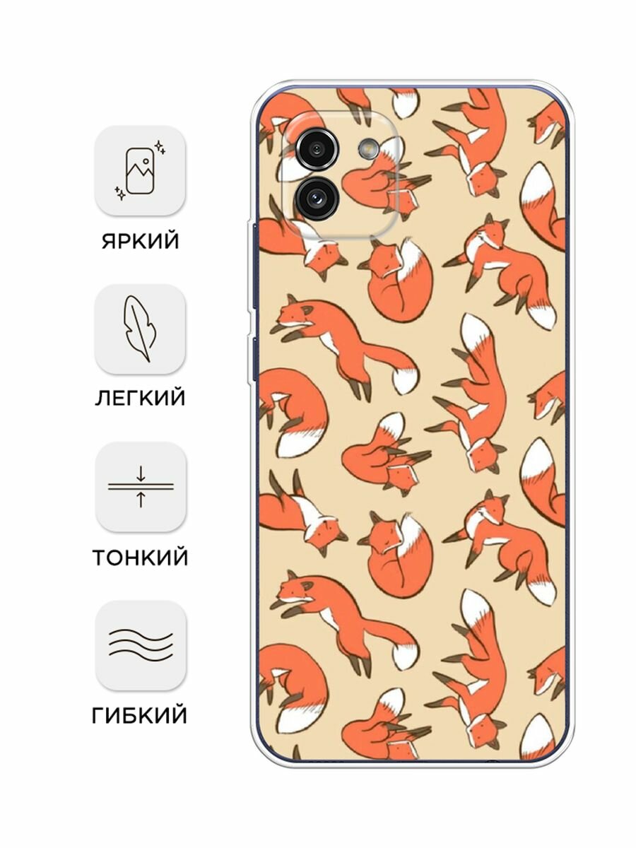 Чехол на Samsung Galaxy A03 / Самсунг Галакси А03 с принтом "Лисички фон" — фото 1
