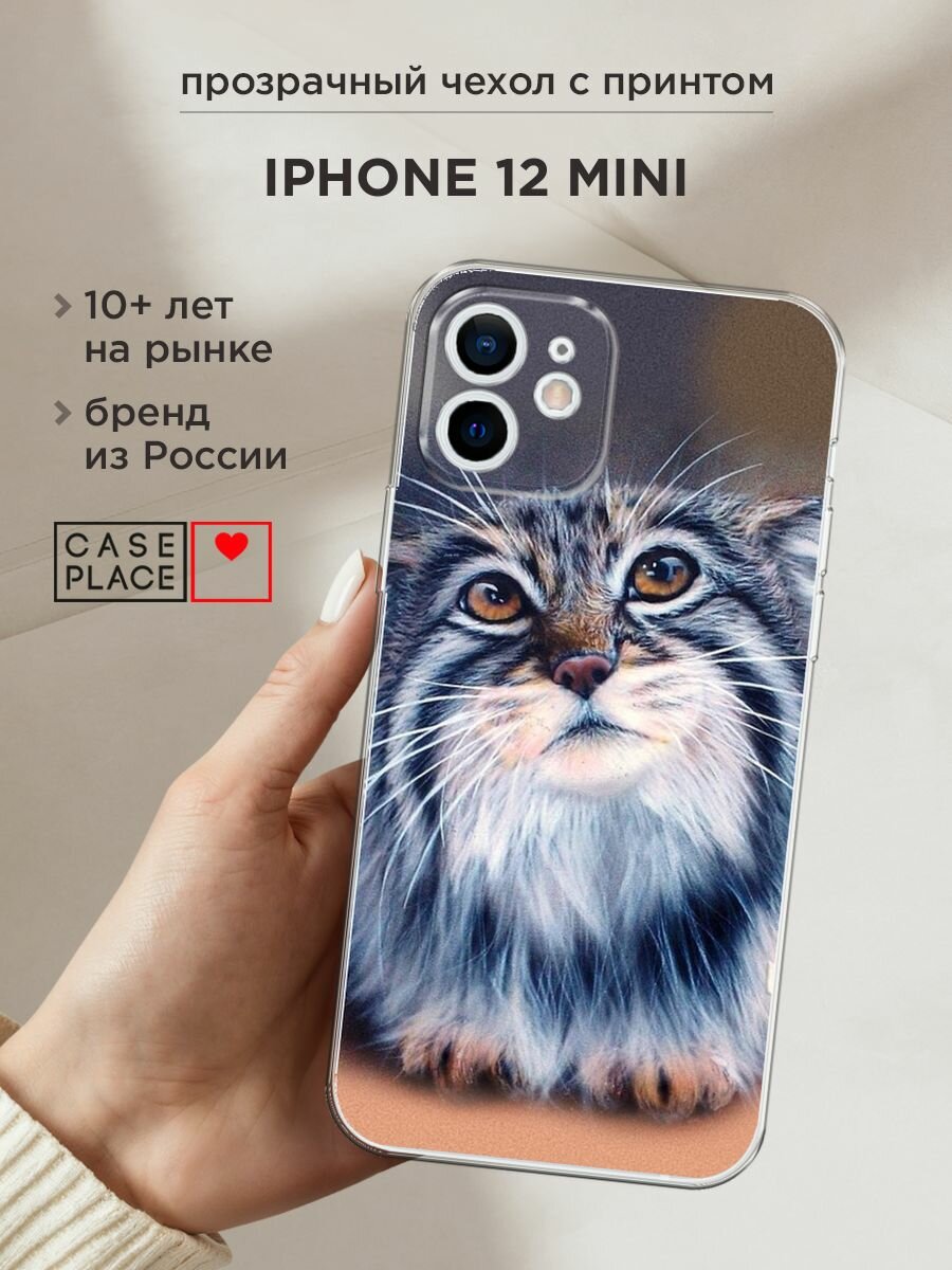 Чехол на Apple iPhone 12 mini / Айфон 12 Мини с принтом "Кот манул 2"