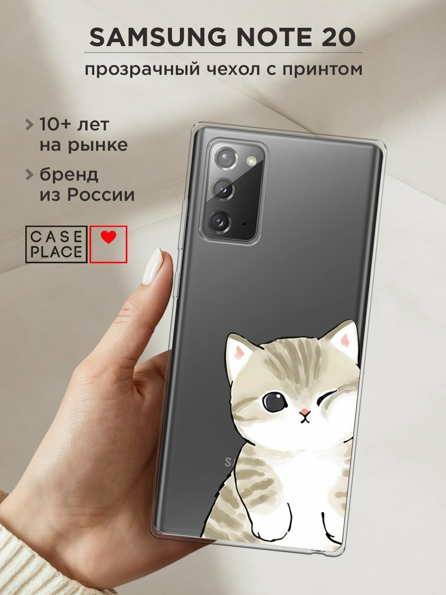 Чехол на Samsung Galaxy Note 20 / Самсунг Галакси Ноут 20 с принтом "Пухлый котик", прозрачный