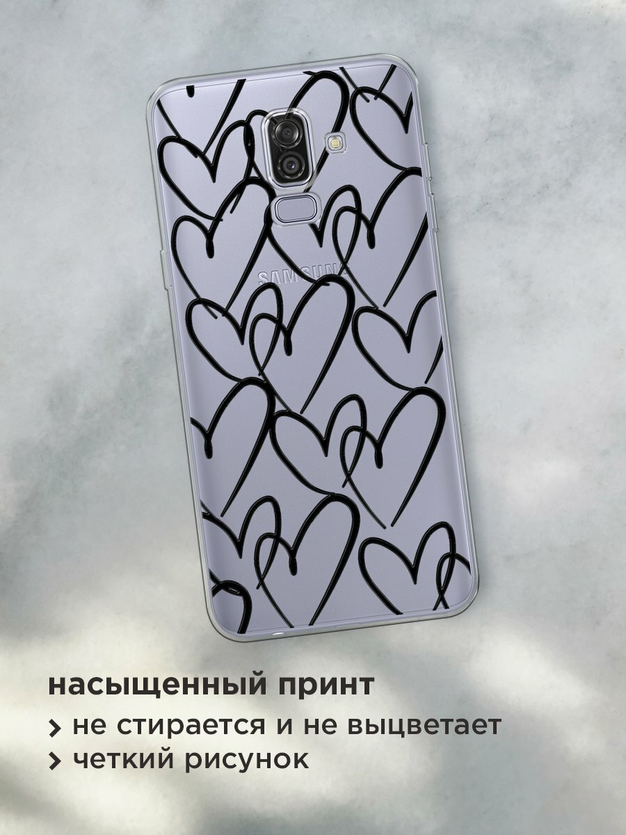 Чехол на Samsung Galaxy J8 / Самсунг Галакси Джей 8 с принтом "Hearts doodle black 1" — фото 1