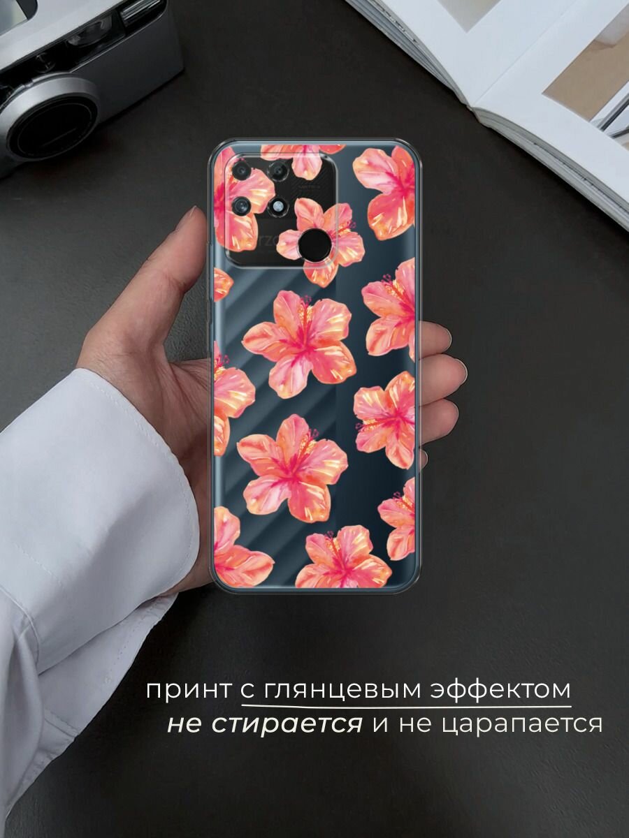 Чехол на Realme Narzo 50A / Реалми Нарзо 50A с принтом "Pink flowers" — фото 1