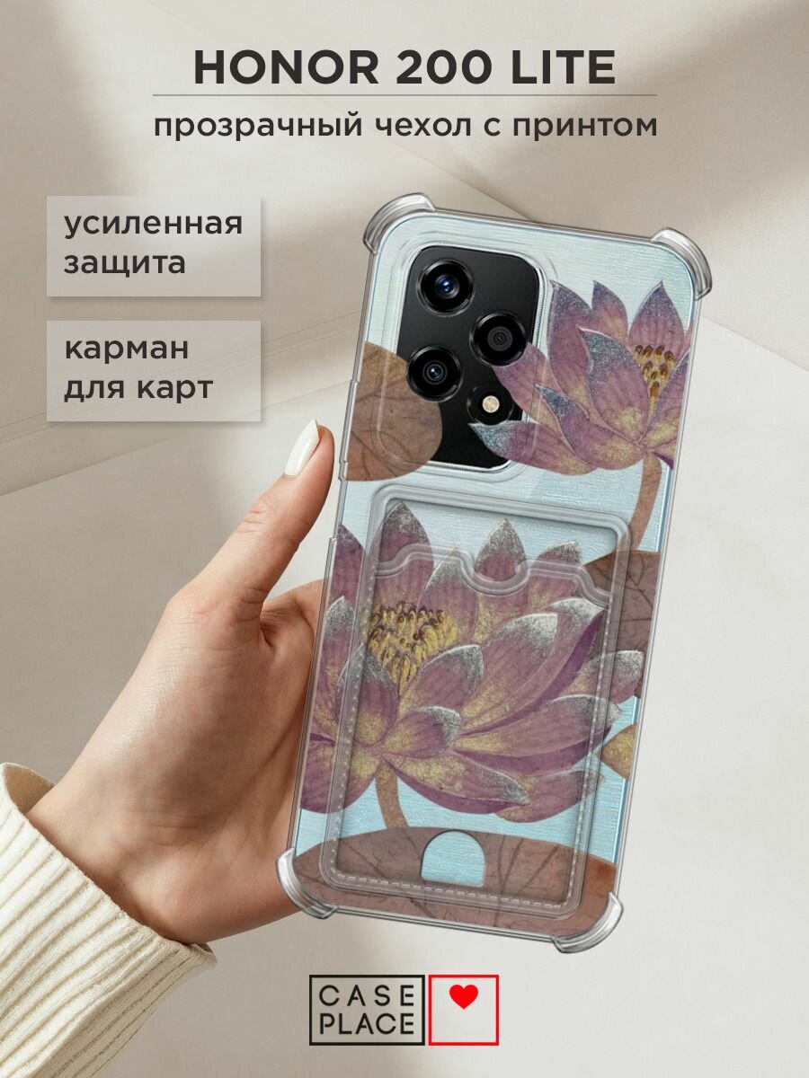 Чехол на Honor 200 Lite (Хонор 200 Лайт) с картой и принтом "Темные лотосы"