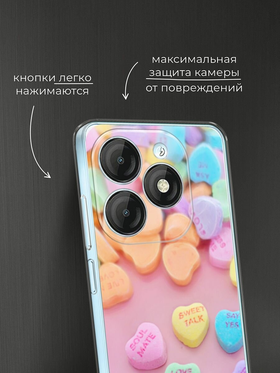 Чехол на Itel P55 / Ител Р55 с принтом "Конфетки сердечки 2" — фото 1