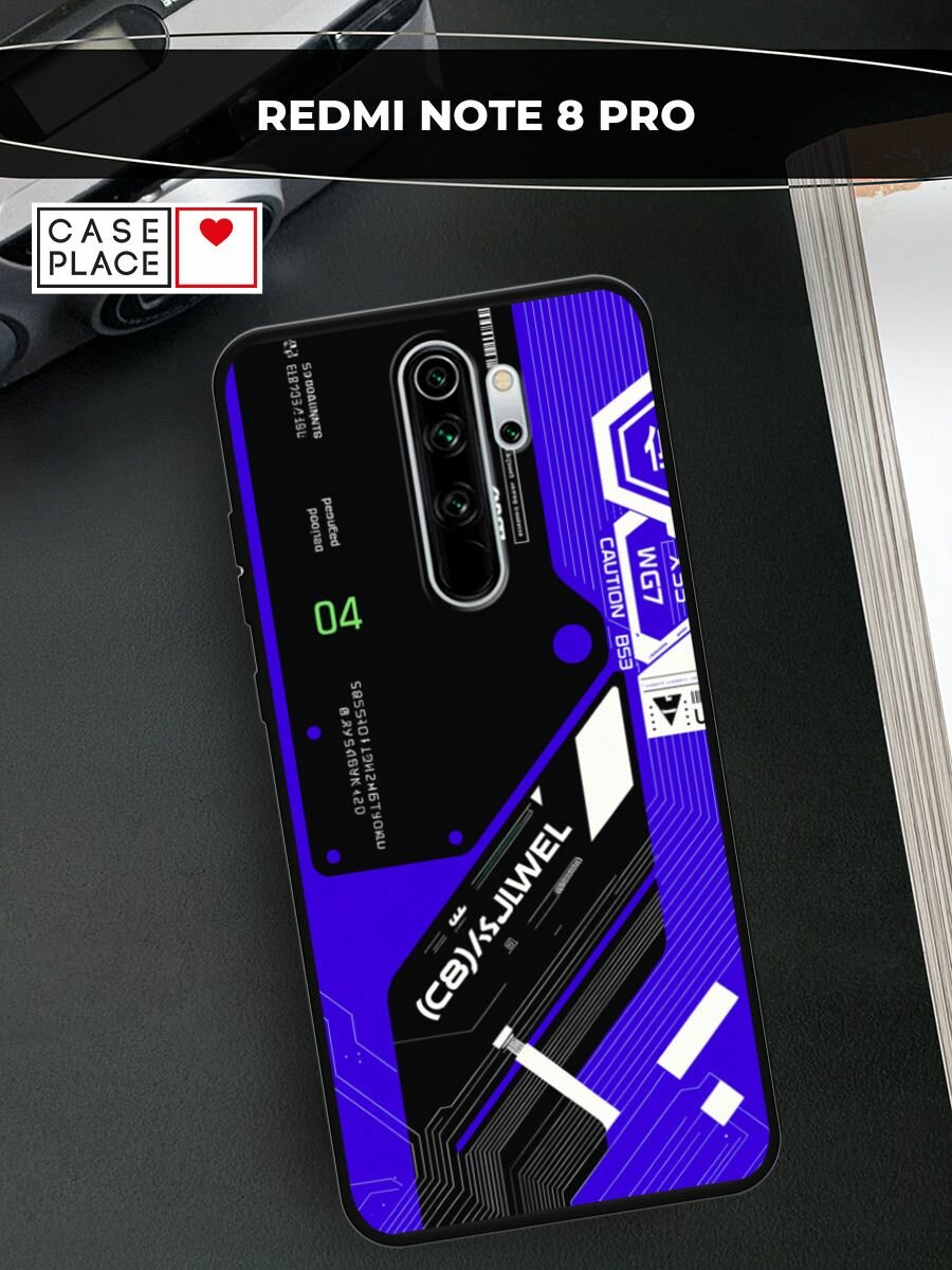 Черный матовый чехол на Xiaomi Redmi Note 8 Pro / Сяоми Редми Нот 8 Про с принтом "Неоновый киберпанк"