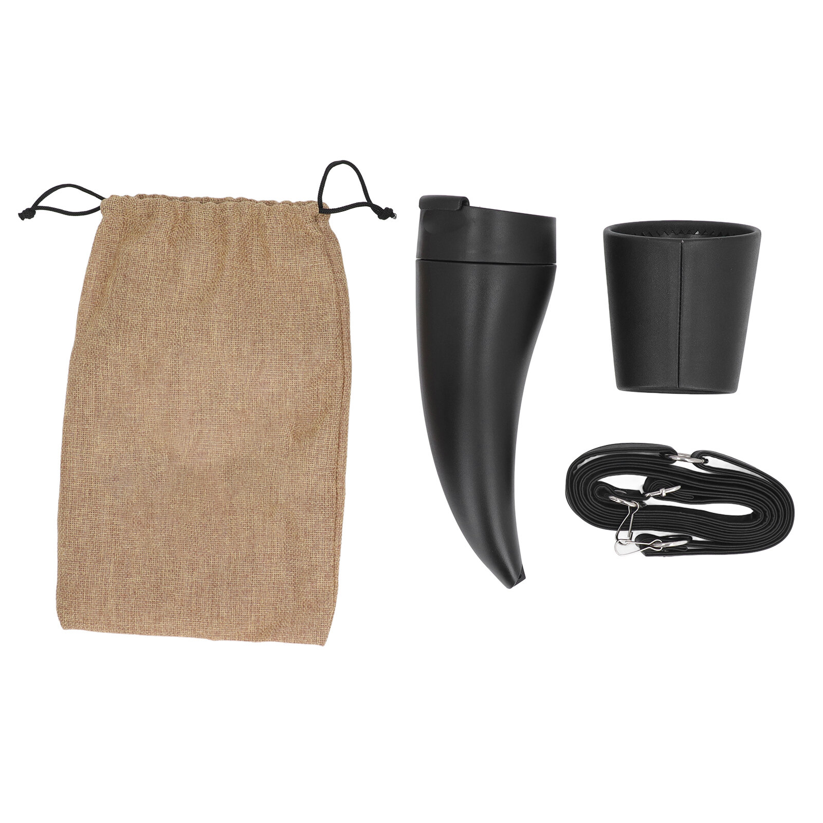 Кружка для питья из рога козла с подставкой, черная, портативная, винтажная, для офиса, путешествий, с сумкой для хранения