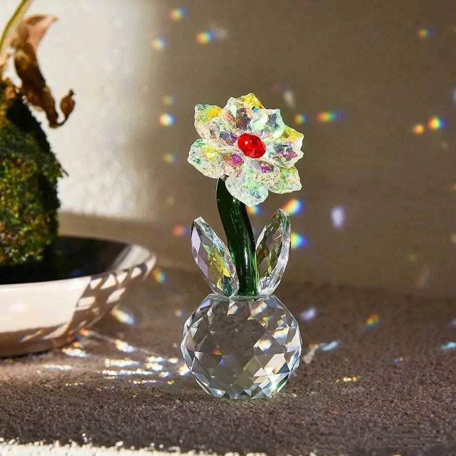 Crystal Sun Catcher, Праздничное украшение из хрусталя K9, Многоцветный призма подсолнуха, Декоративная фигура для комнаты, Стола, Шкафа, Тумбы, Банкетов, Офиса, Вечеринок, Свадьб