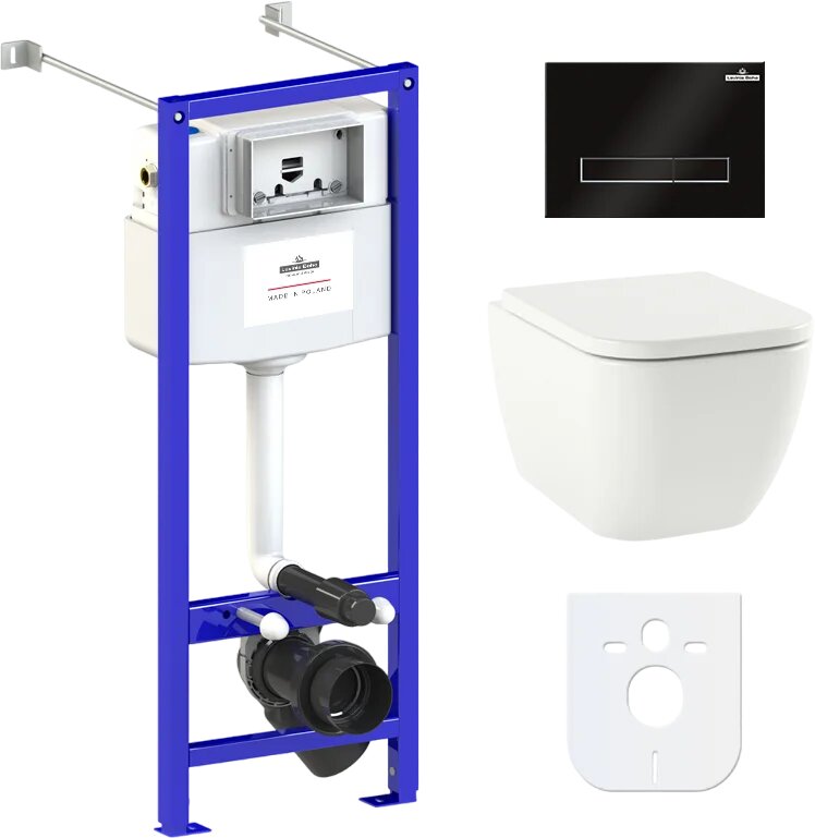 Комплект Lavinia Boho Унитаз подвесной One Compacto 3302102C / Крышка-сиденье One 33290200 с микролифтом / Инсталляция RelFix 38010020, Кнопка RelFix 3805003B глянцевая черная, хром