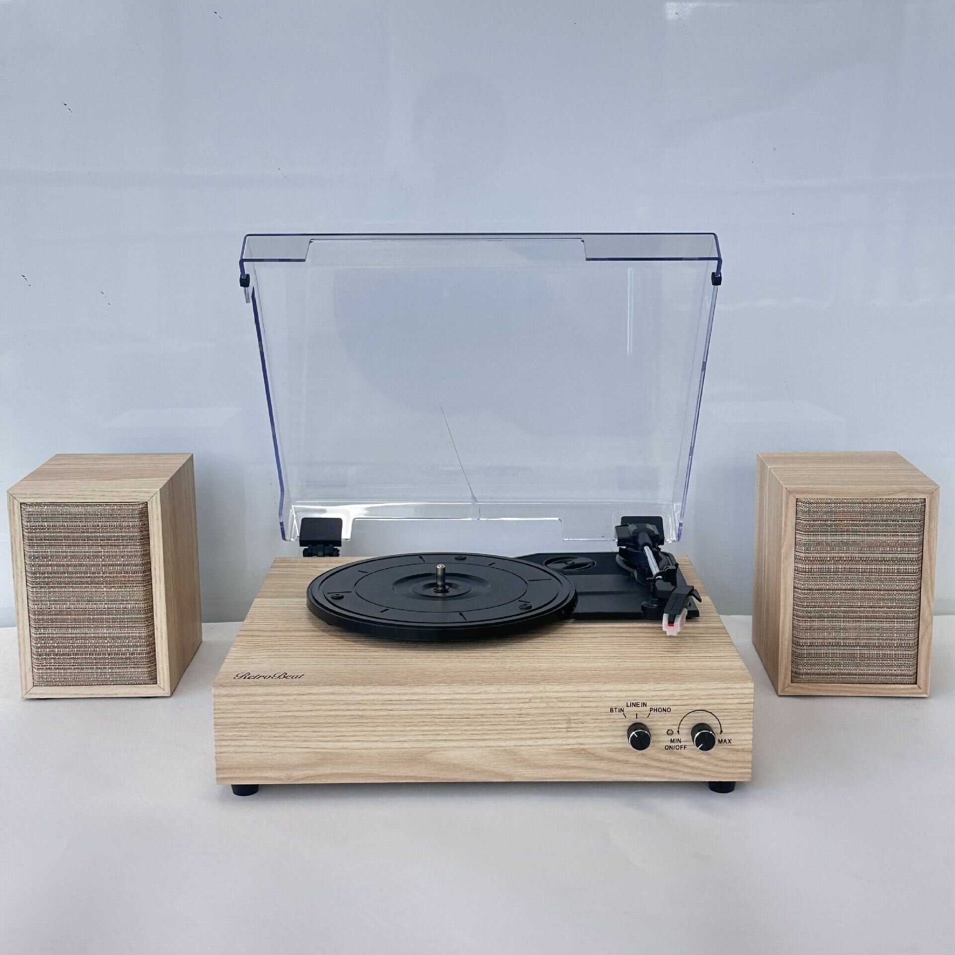 Виниловый проигрыватель, Граммофон, Проигрыватель виниловых пластинок, С поддержкой BLUETOOTH беспроводных наушников, динамиков, колонок, натуральный древесный цвет