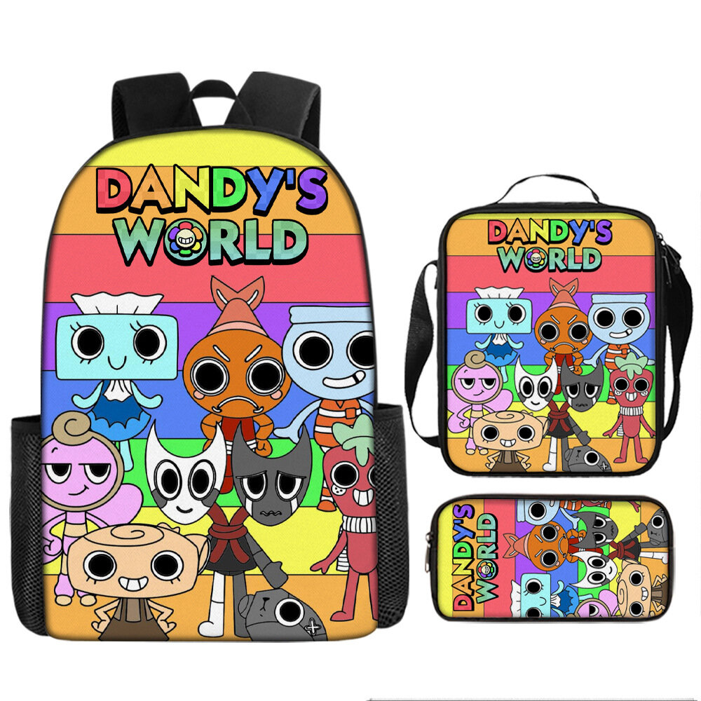 Студенческий школьный портфель Dandy's World, милый рюкзак с героями мультфильмов, комплект из трех предметов, сумка через плечо, пенал