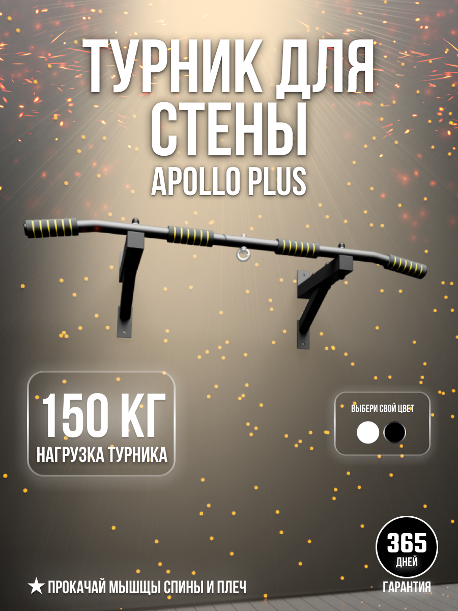 Турник настенный с двумя хватами "Apollo Plus", цвет черный.