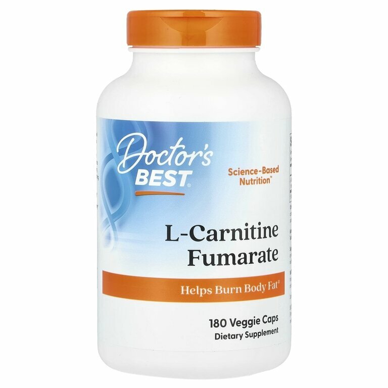 Doctor's Best, L-Carnitine, L-карнитин фумарат с карнитинами Biosint, 500 мг, 180 вегетарианских капсул