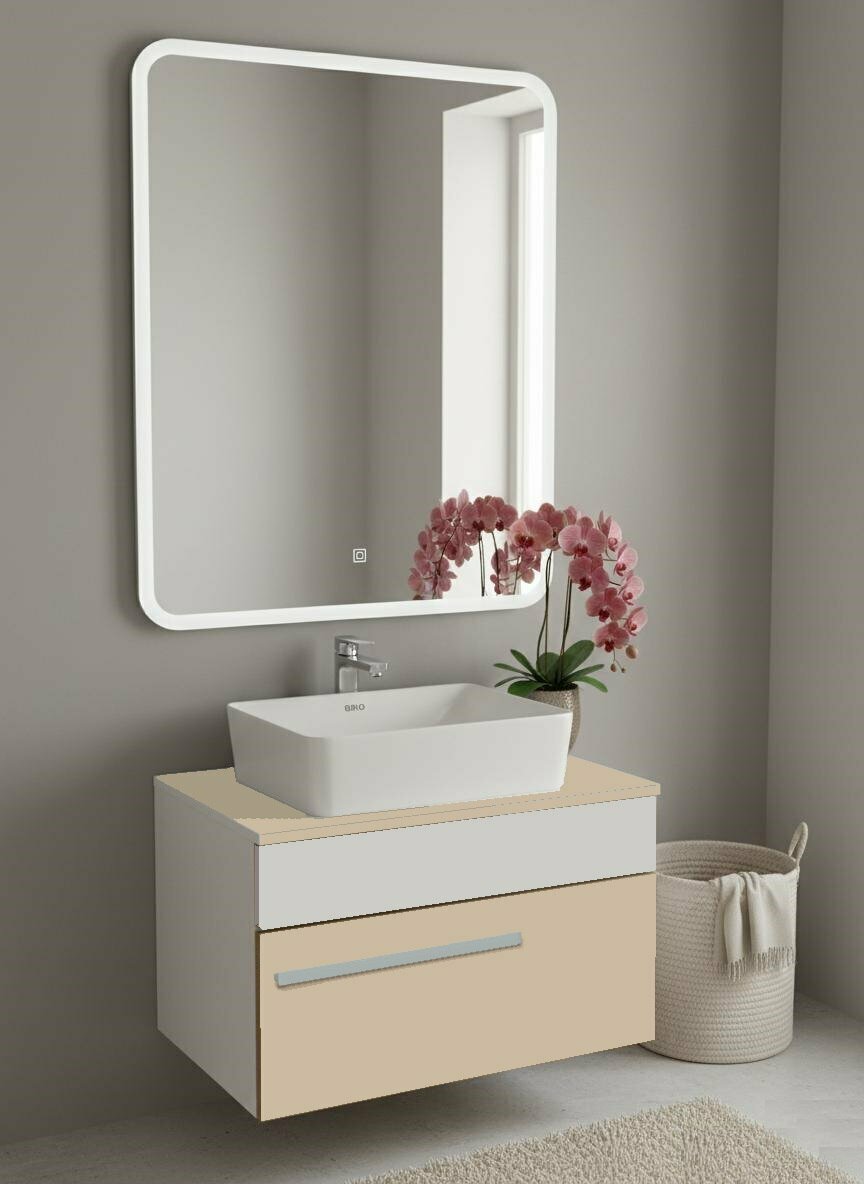 Мебель для ванной Вудлайн 65, белый-кремовый, раковина Тренд, зеркало Руан 60х80