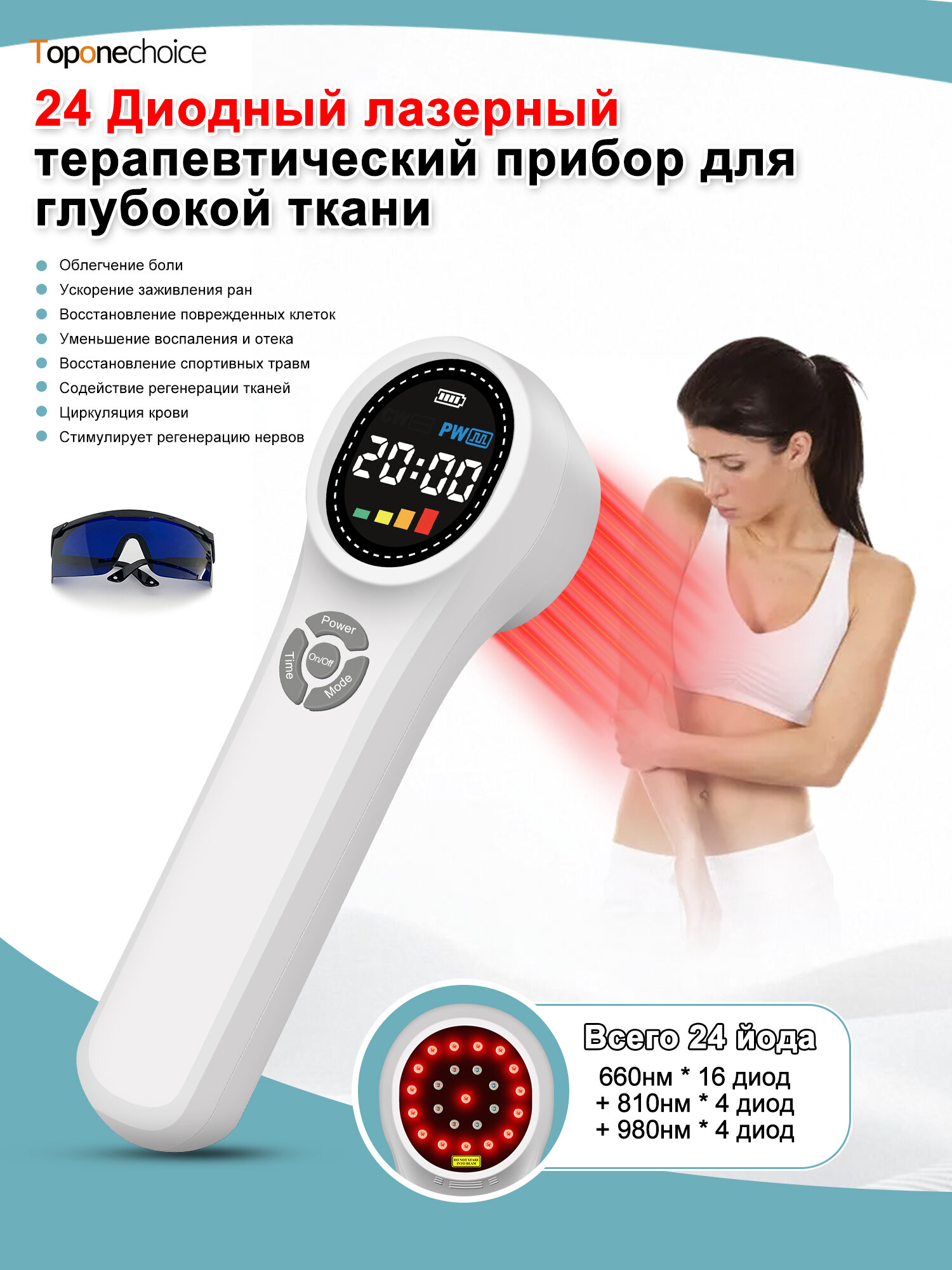 Toponechoice Лазерное устройство 1760 мВт, эффективный домашний уход и расслабление мышечных тканей