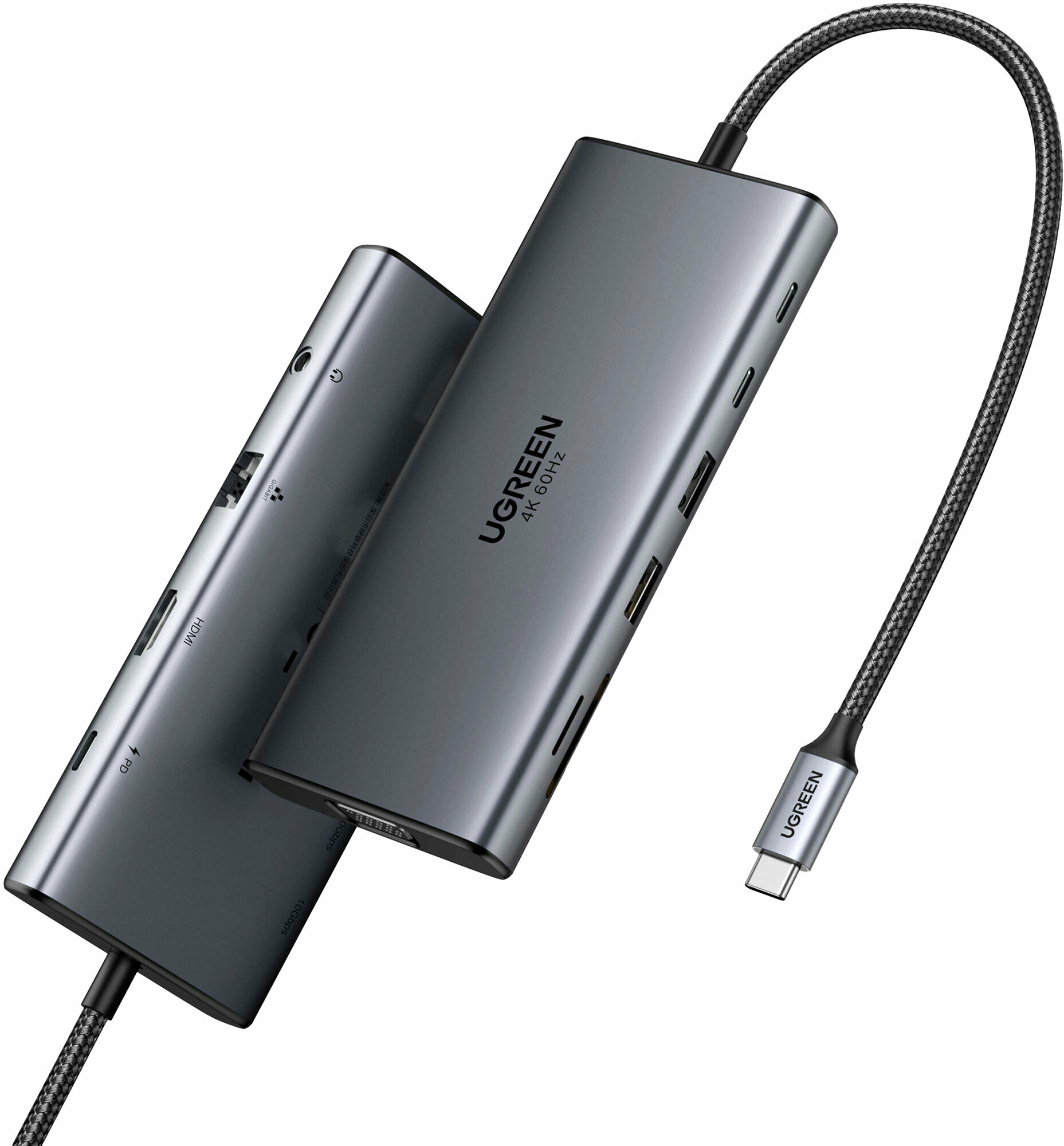 Конвертер UGreen CM639, 11 функций, HDMI 4K, тканевая оплетка, серый