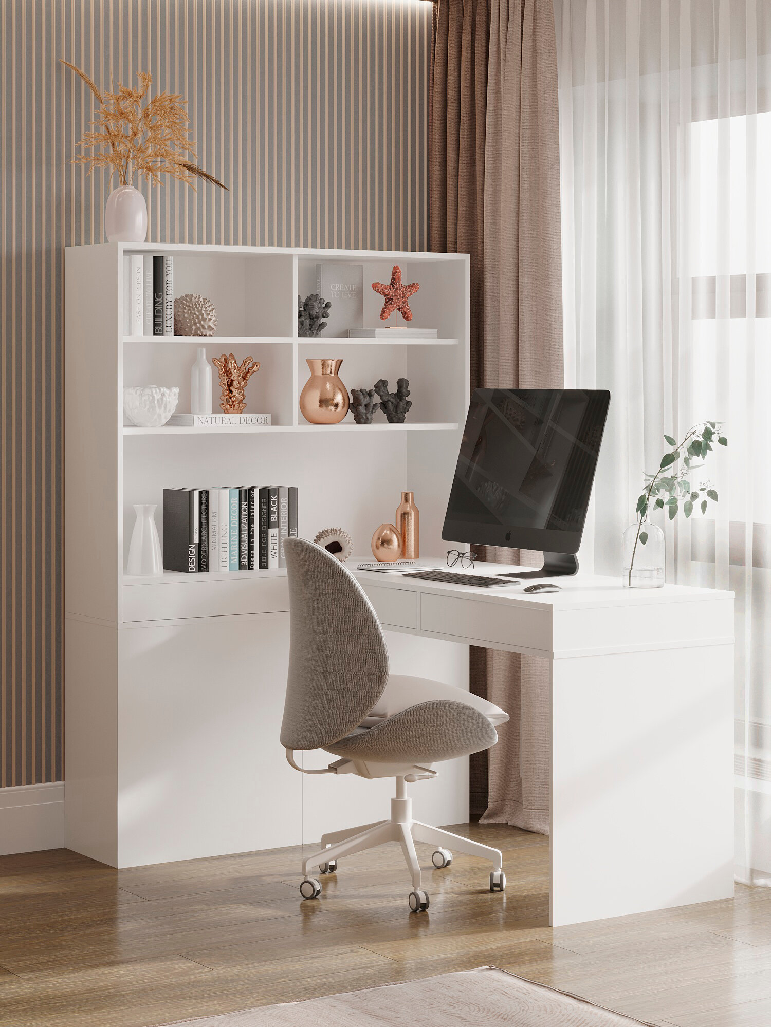 Стол компьютерный со стеллажом и ящиками Click, белый, 120х155х167 см