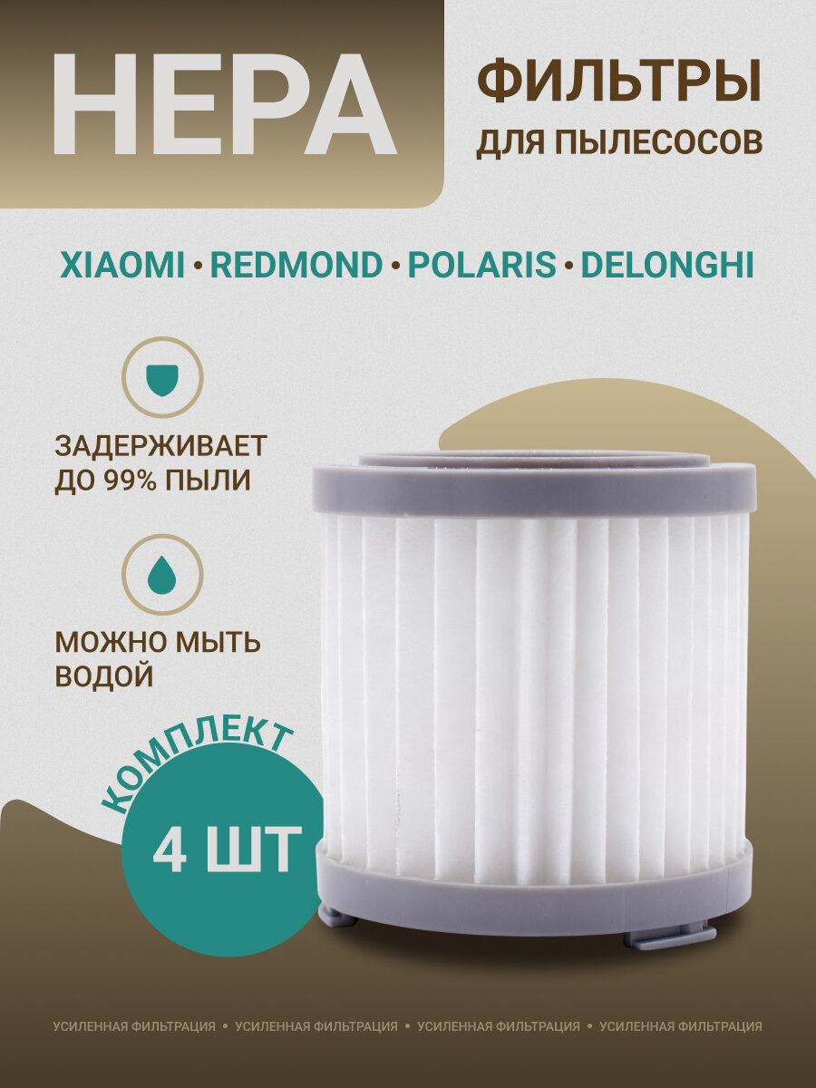 Hepa фильтр Run Energy для пылесосов Xiaomi JIMMY; DeLonghi XLM; REDMOND, 4 шт.