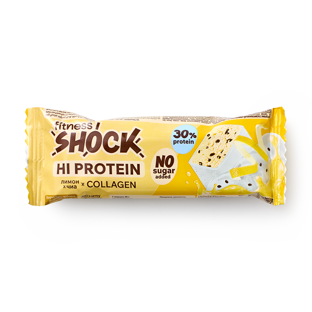 Батончик протеиновый глазированный FitnessShock лимон-чиа с коллагеном