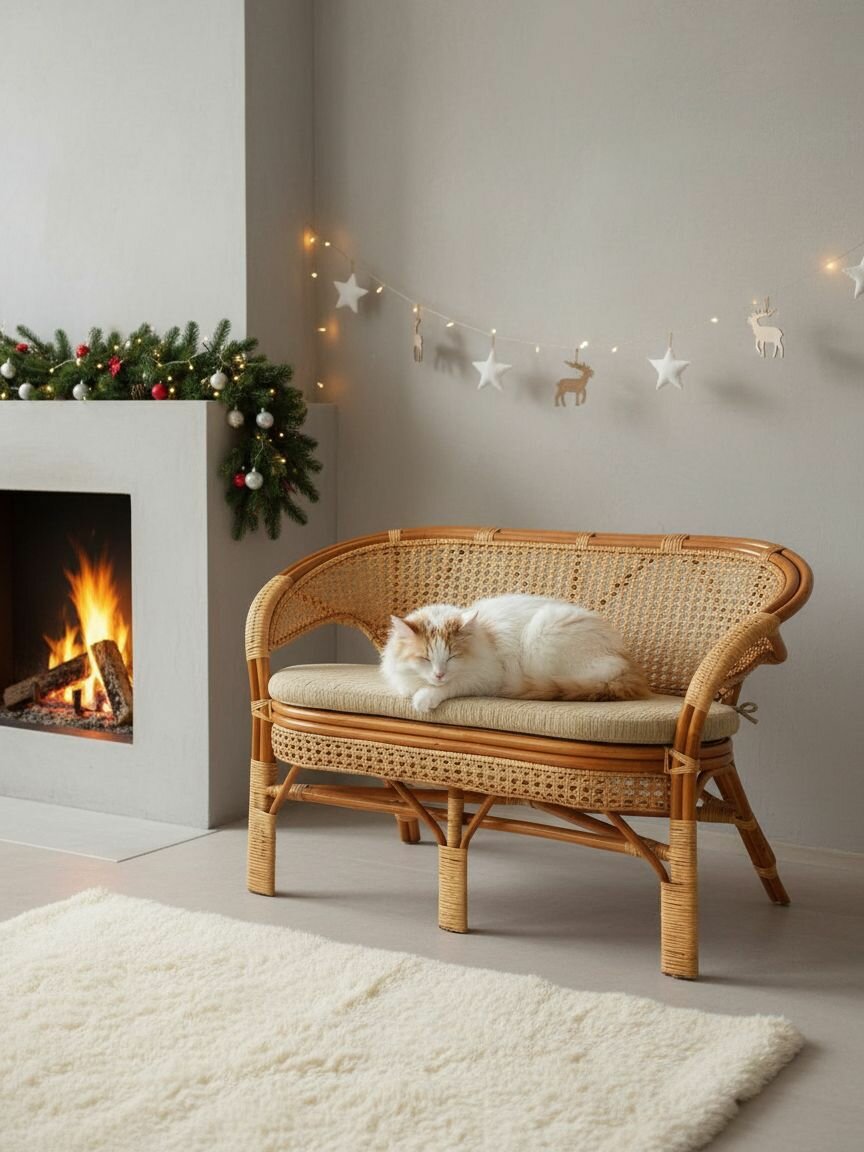 Диван плетёный из ротанга с мягкой подушкой на сиденье