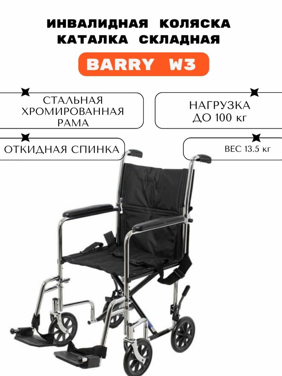 Кресло-коляска Barry W3 (арт. 5019С0103SF) с принадлежностями