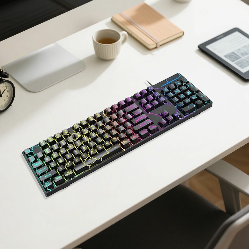 Клавиатура с трещинами и подсветкой, плавающие кейкапы с упругим откликом, эргономичный дизайн