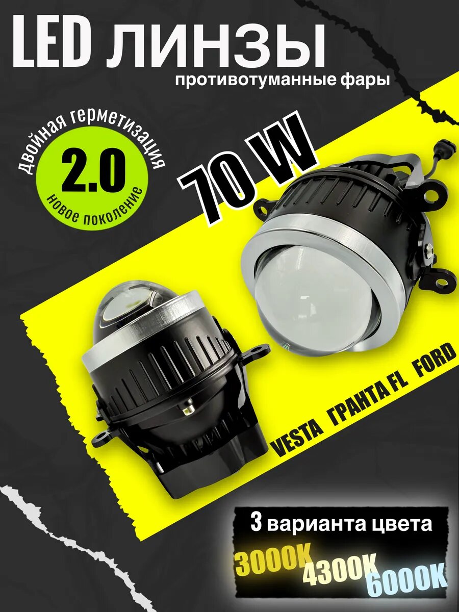 Противотуманные фары линзы универсальные 3 режима