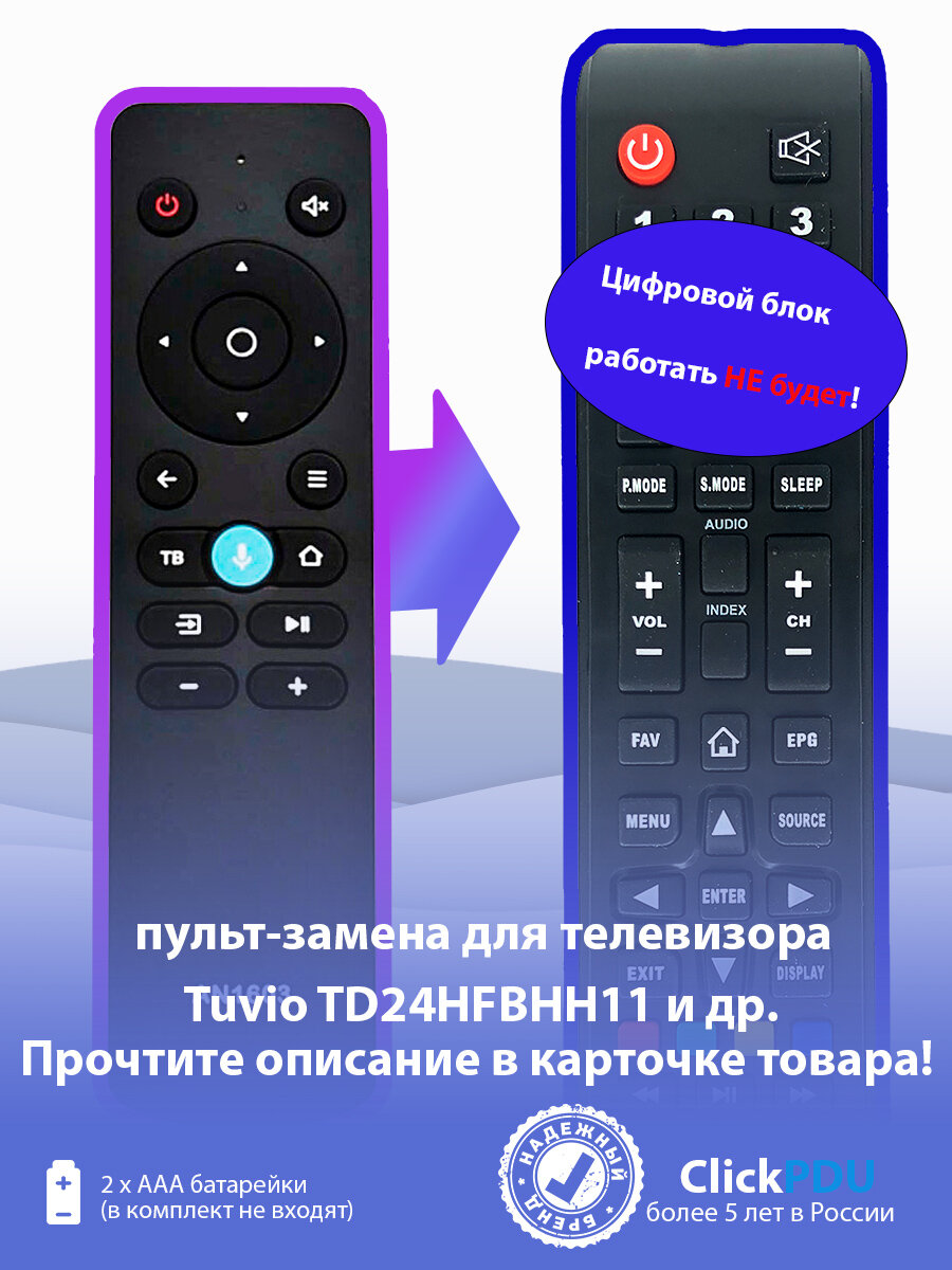 Пульт для телевизора Tuvio TD24HFBHH11Y и других