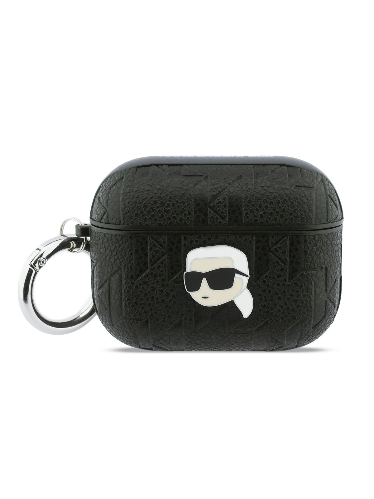 Karl Lagerfeld чехол с кольцом для Airpods Pro 3, PU-кожа Saffiano Monogram NFT Metal Head Karl, черный